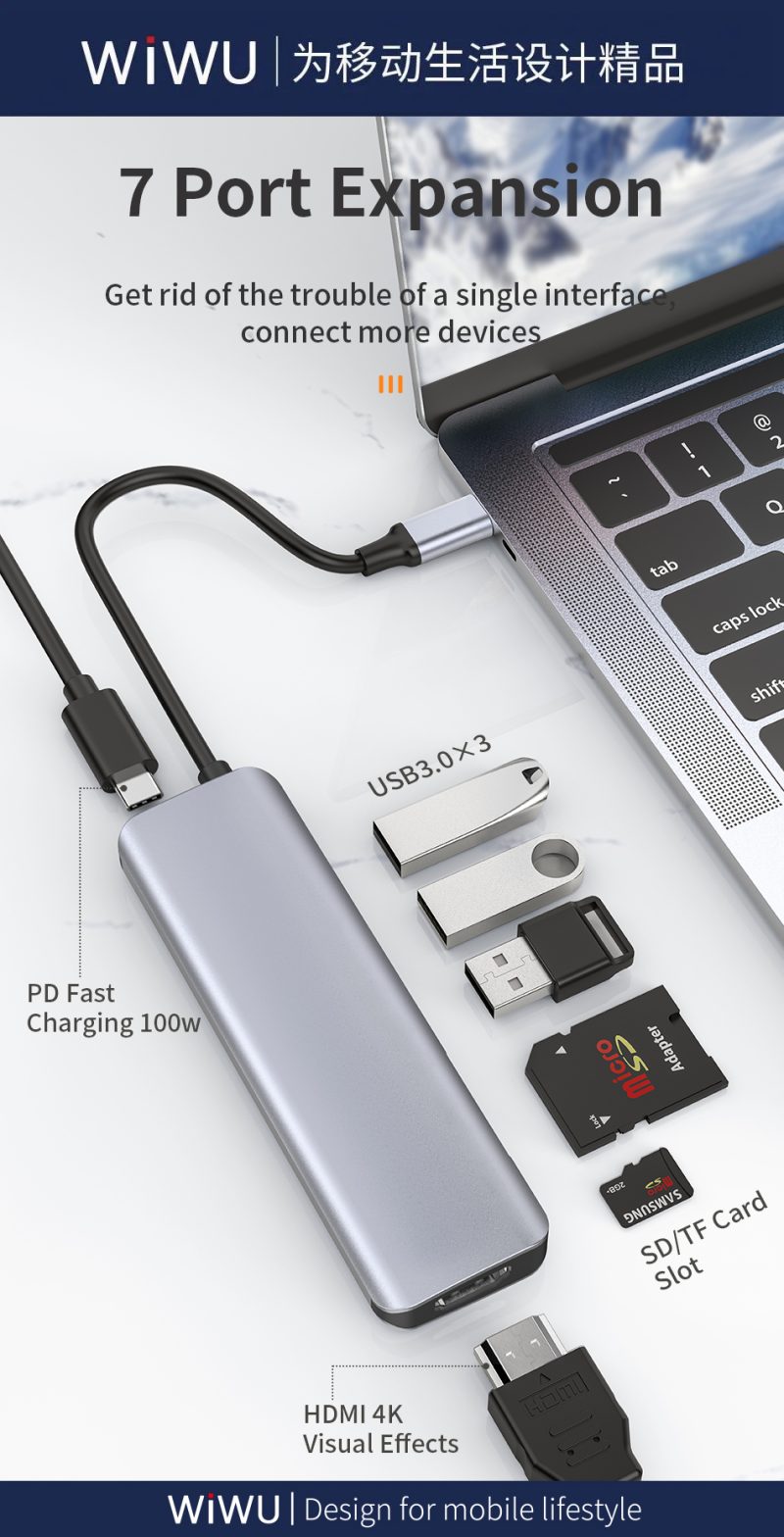 WiWU USB C Adapter Price in Pakistan – Alpha A731HC 7-in-1